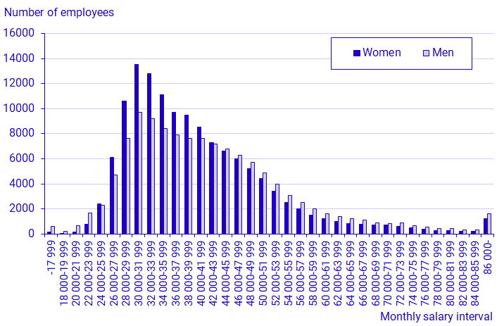 Number Of Employees By Monthly Salary Interval And Sex 2022